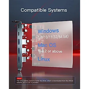 Inateck PCIe to USB 3.2 Gen 2 Extension Card with 5 Ports 8 Gbps Bandwidth,No External Power Source Required, RedComets U25