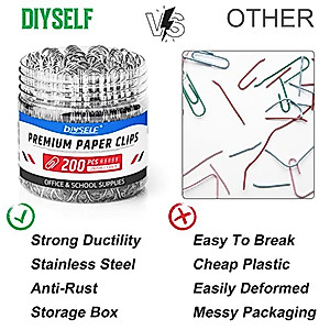 DIYSELF Paper Clips, 200 Pcs Small Paper Clips, Paperclip for Documents and Papers, Durable and Rust-Resistant Paperclips for Office, Paper Clips Small, Mini Paper Clips, 1.1-inch Paperclips Office
