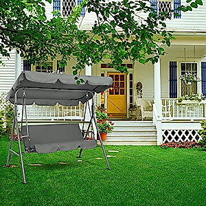 VINGLI Heavy Duty 450 LBS Upgraded 3 Person Outdoor Porch Swing with Stand, Adjustable Canopy Swing with Cushions & Steel Frame for Yard, Pool, Lawn, Indoors (Grey)