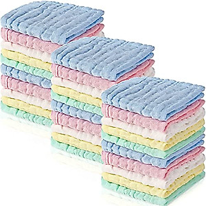 30 Pcs Baby Natural Cotton Burp Cloths Baby Wipes Soft Newborn baby face Towel Absorbent muslin washcloth for Bath Shower, 12 x 12 Inches