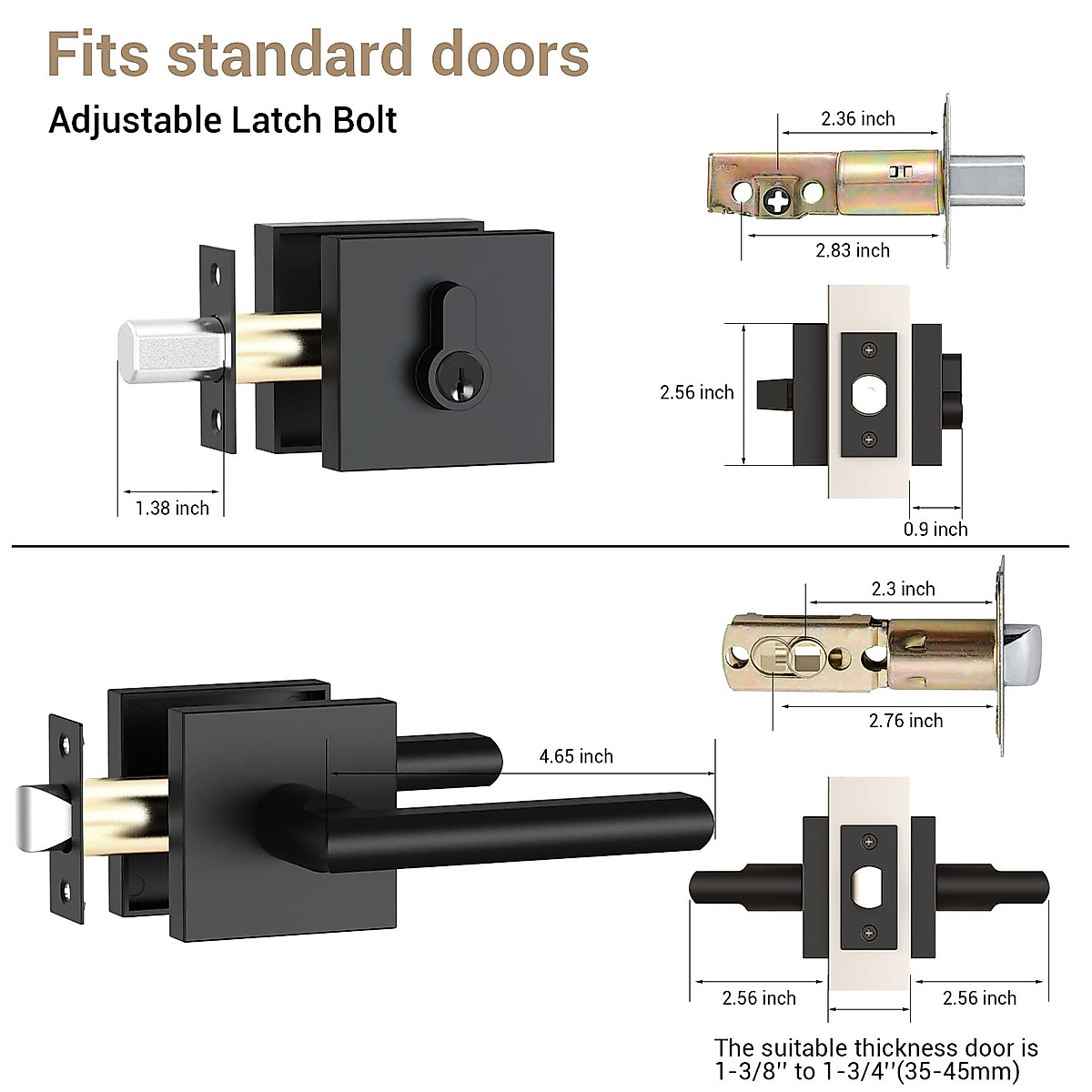 Exterior Door Lock Set, Ohuhu Heavy Duty Deadbolt Lock- Entry Door Locksets with Deadbolt Matte Black Front Door Handle Modern Contemporary Square Sleek Design Zinc Alloy
