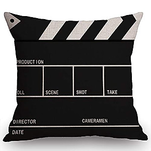 Swono Throw Pillow Case Movie Lapper Board Cotton Linen Square Cushion Cover Standard Pillowcase for Men Women Home Decorative Sofa Armchair Bedroom Livingroom 18 x 18 inch