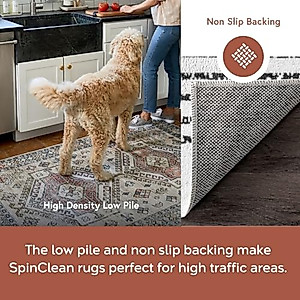 nuLOOM 2' x 12' SpinClean Machine Washable Stain-Resistant Area Rug with Non Slip Backing, Low Profile for Living Room, Bedroom, and Dining Room, Romina White