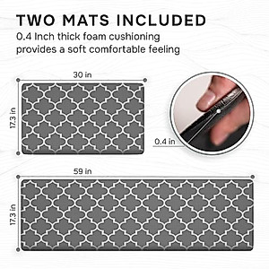Homergy Anti Fatigue Kitchen Mats for Floor 2 PCS, Memory Foam Cushioned Rugs, Comfort Standing Desk Mats for Office, Home, Laundry Room, Waterproof & Ergonomic, 17.3×30.3 & 17.3×59, Lantern Gray