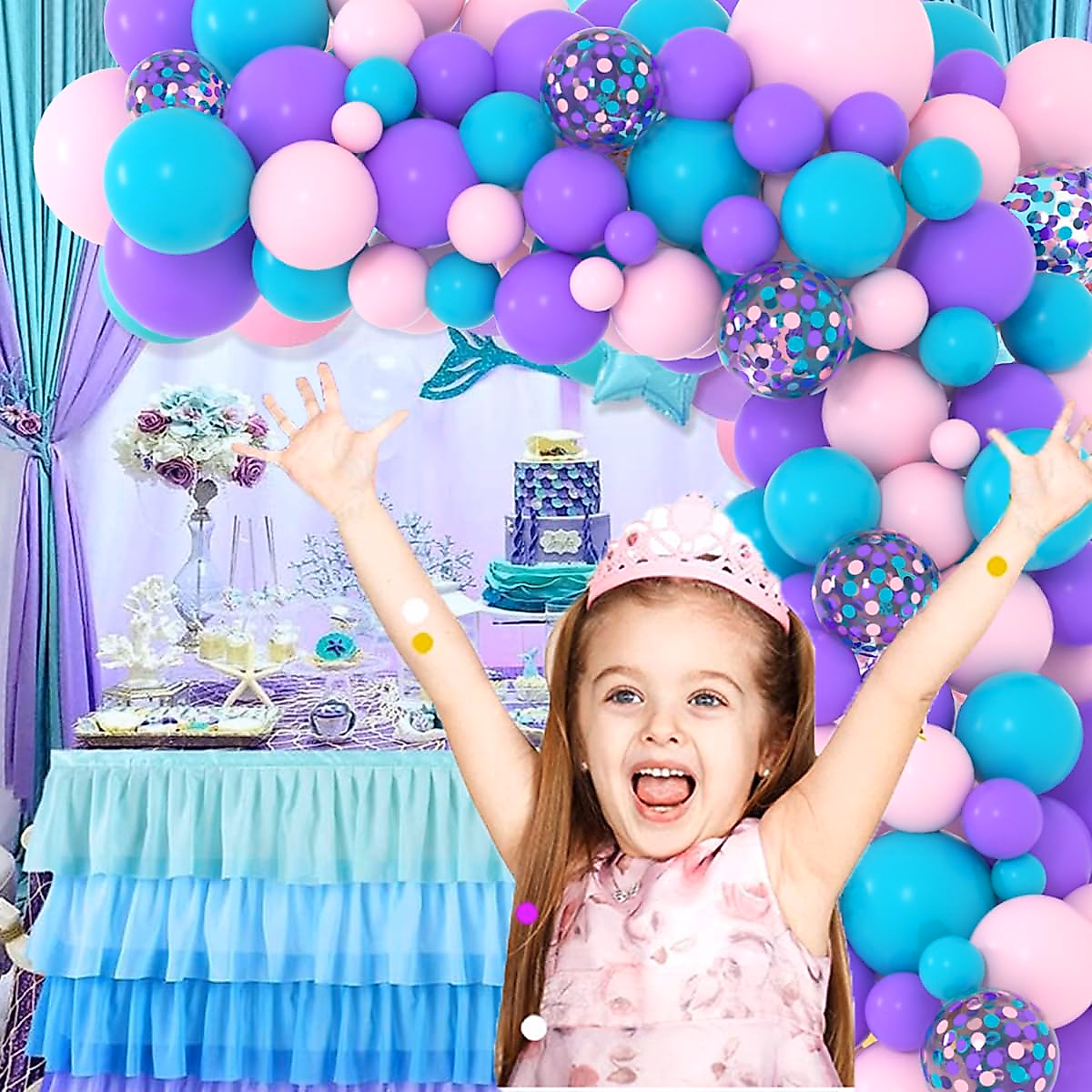 Teal Blue Pink Purple Balloon Arch Garland Kit - Aqua Turquoise Blue Balloons Pink Purple Balloons Baby Girl Birthday Balloons for Under the Sea Princess Birthday Baby Shower Party Decorations