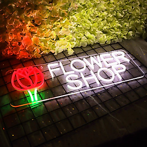 Large Drive Thru Open Neon Signs 23.2 * 15 Inch(Red+Blue+White) + Large Flower Shop Neon Signs 22.4 * 7.9 Inch(Red + Green + White)