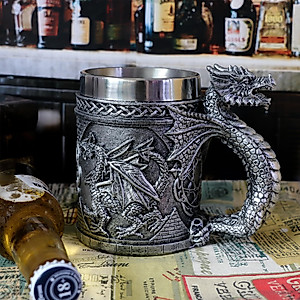 alikiki Medieval GOT Dragon Mug - Dragons Coffee Mug Gifts for Men - 14OZ Stainless Drinking Cup Beer Steins Dragon Themed Party Decoration