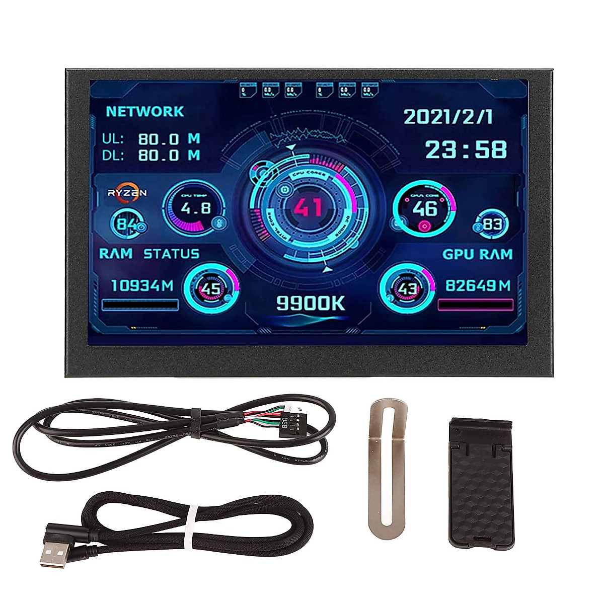 PC CPU Data Monitor, 5in IPS USB Mini Screen Computer Sensor Panel Display Temperature Monitor for AIDA64 PC CPU Data Monitor, Only Support for Windows System