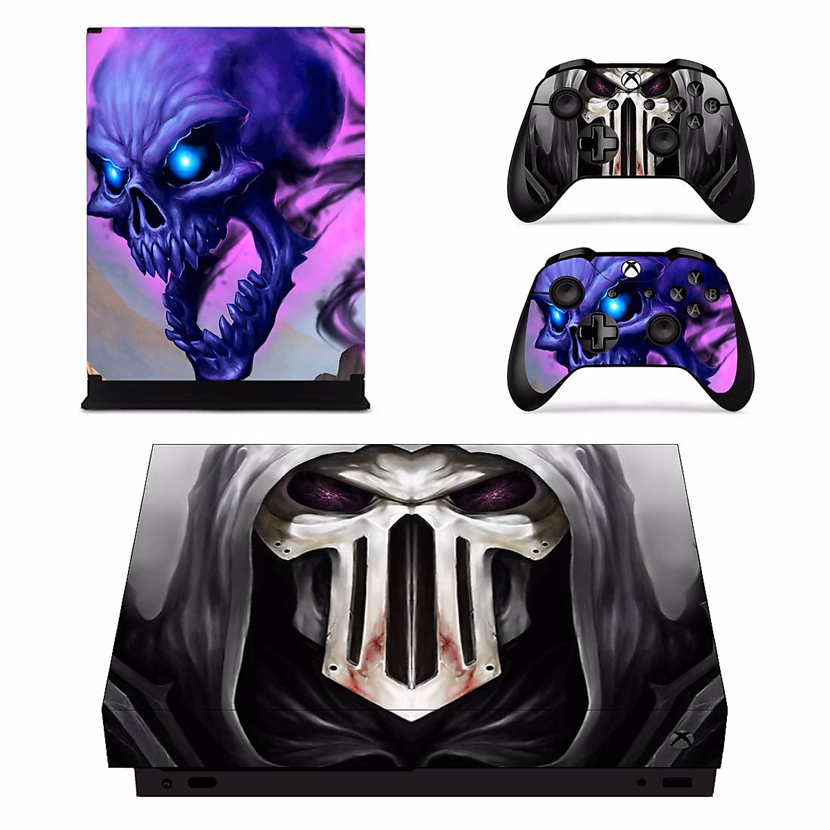 Adventure Games - Reaper, Purple Skull - Vinyl Console Skin Decal Sticker + 2 Controller Skins Set - Compatible with XBOX ONE X gaming console systems