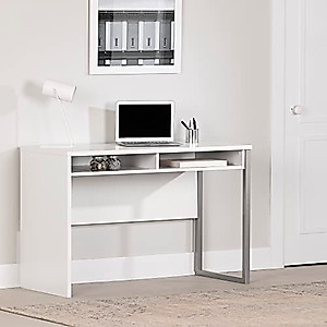 Interface Desk – Sleek Metal Finish – Open Storage for Laptop and Tablet – Pure White - by South Shore