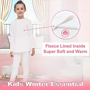 MANCYFIT Thermal Tops for Girls Fleece Lined Underwear Long Sleeve Undershirts Baselayer White Small