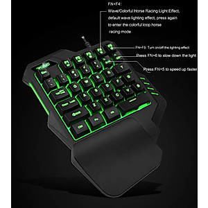 HiGOGO G30 Wired 35 Keys One-Handed Gaming Keypad, Rainbow LED Backlight with Large Wrist Pad (Black)