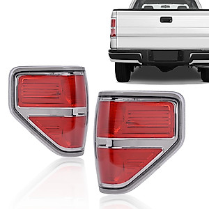 PIT66 Tail Lights,Compatible with 2009 2010 2011 2012 2013 2014 Ford F150 Rear Brake Lamps Assembly Left&Right Chrome Trim…