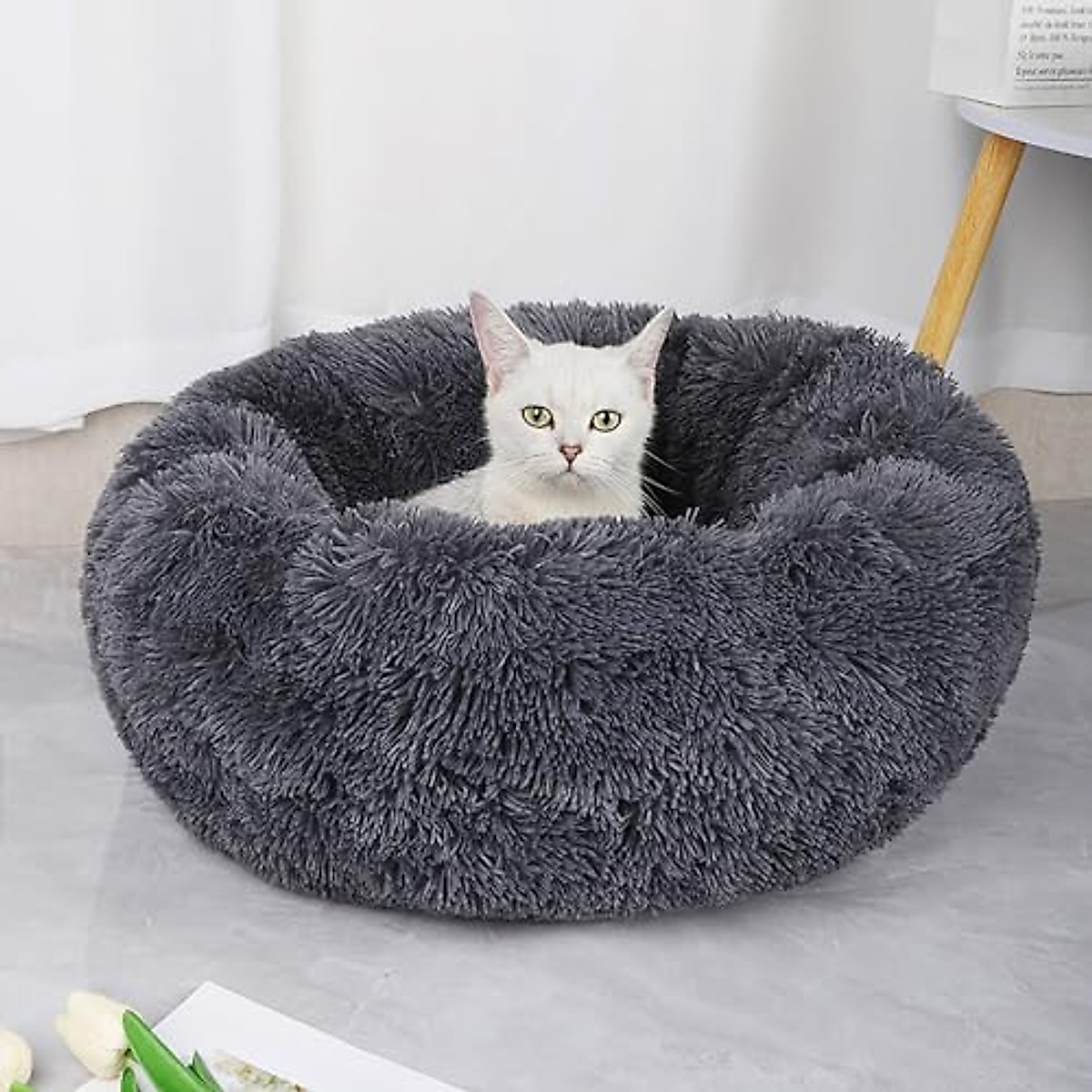 Dog Donut Bed Dog Bed Small Friday Black Deals Today Calming Donut Dog Bed Cozy Plush Fluffy Faux Fur Anti-Anxiety Warming Soft Dog Bed Dog Crate Bed Cute Dog Bed(24 in)