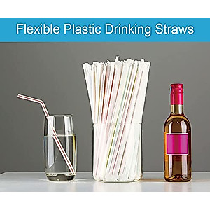 500 Pcs 8.27 Inch Colorful Flexible Plastic Drinking Straws,Individually Wrapped , Bendable,Disposable,Thick Straw for Party, for Use with Any Jumbo Cup or Water Bottle,BAP Free, Dia 0.24inch