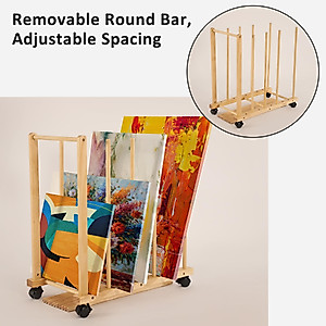 VISWIN Wooden Large Print Rack with Rolling Casters & Armrest, Art Storage Organizer, Art Storage Rack, Drying Rack Art for Canvas, Artwork, Prints, Panels, Posters, Art Shows & Galleries
