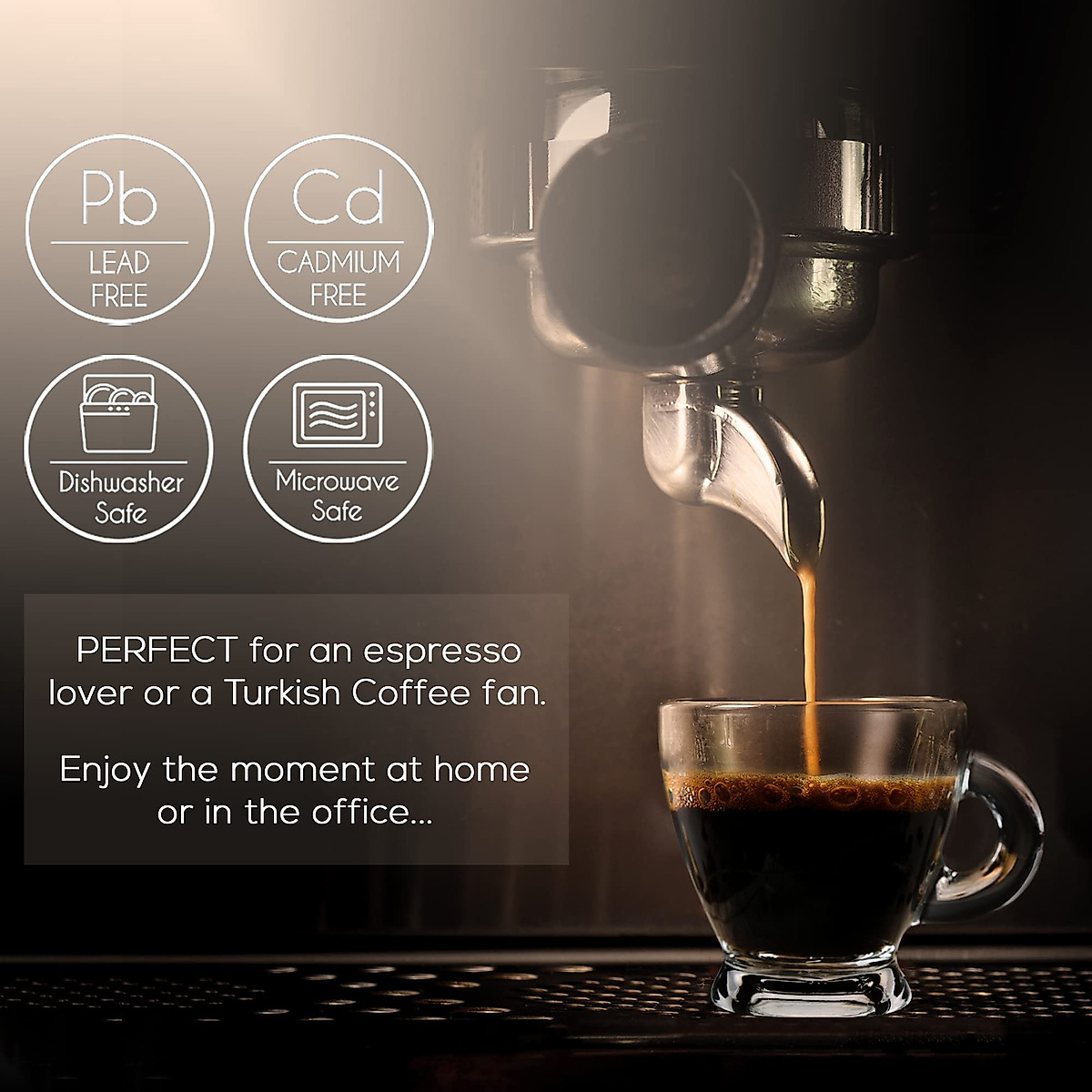 Volarium Espresso Cups with Saucers, Demitasse Clear Glass Drinkware, Set of 6 Cups and 6 Saucers for Turkish Coffee, Tea and Espresso Lover