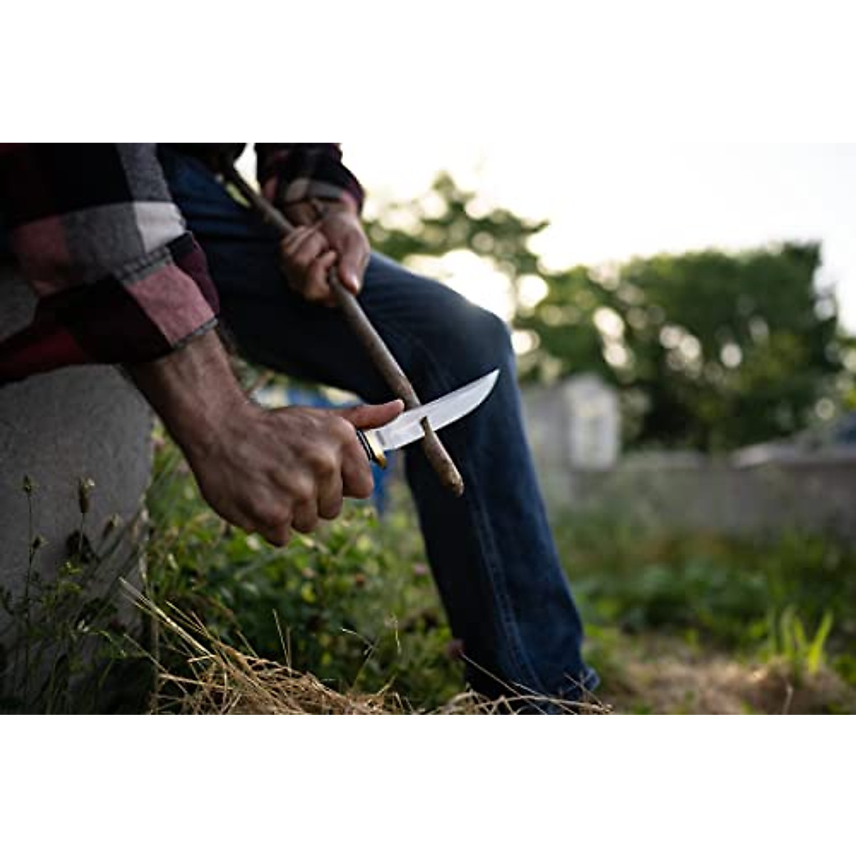 Uncle Henry 153UH Next Gen Golden Spike Knife with 5in High Carbon S.S. Fixed Blade, Staglon Handle, Sharpening Stone, and Leather Belt Sheath for EDC, Hunting, Survival, Camping and Outdoors,Brown