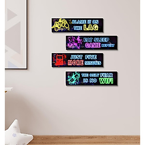 SHLINCO Neon Gaming Wall ArtDecor Set of 4 - Game Themed Art Print Room Wall Decoration, Gamer Room Decor for Kids, Boys, Neon Gaming Wall Decor for Playroom and Game Room