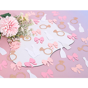 She’s Tying the Knot Party Confetti - Bridal Shower Table Decoration,Table Scatter Bridal Shower Photo props,Champagne Bow Diamond Ring Confetti Perfect for Any Event