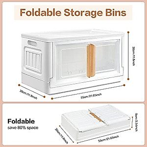 3 Packs Storage Bins with Lids, FODIENS Stackable Plastic Storage Bins Closet Organizers with Wheels Double Doors, 8.4Gal Collapsible Storage Box Containers for Home Office School Storage (8.4 Gal - 3 Pack)