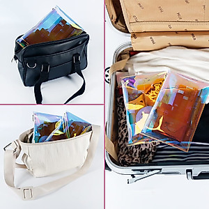 besharppin Holographic Cosmetic Bags, 3pcs Iridescent Makeup Pouches with Zipper for Home Office Purse Diaper Bag