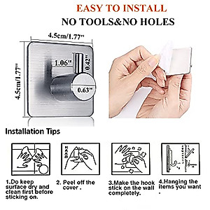 FOTYRIG Adhesive Towel Hooks No Drill Wall Hooks Towel Holder Waterproof Stainless Steel Hooks for Hanging Coat, Hat, Towel Hook for Bathroom Kitchen Door Window Cabinet 4-Packs
