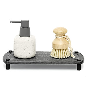 ACWOWO Home Sink Caddy, Instant Dry Kitchen Bathroom Sink Organizer, Diatomaceous Earth Water Absorbing Quick Dry Stone Drying Mat Tray for Sink Soap Bottles Sponge Holder, Light Gray