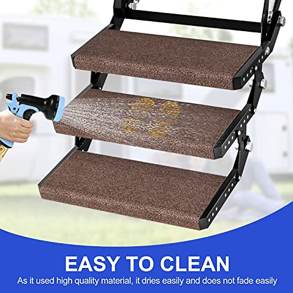 RISTOW RV Step Covers 3 Pack 22" Wide RV Step Rug with Install Hooks Fit 8-11" Deep Camper Step Cover RV Stair Covers Ideal for Wide Radius Steps - Brown