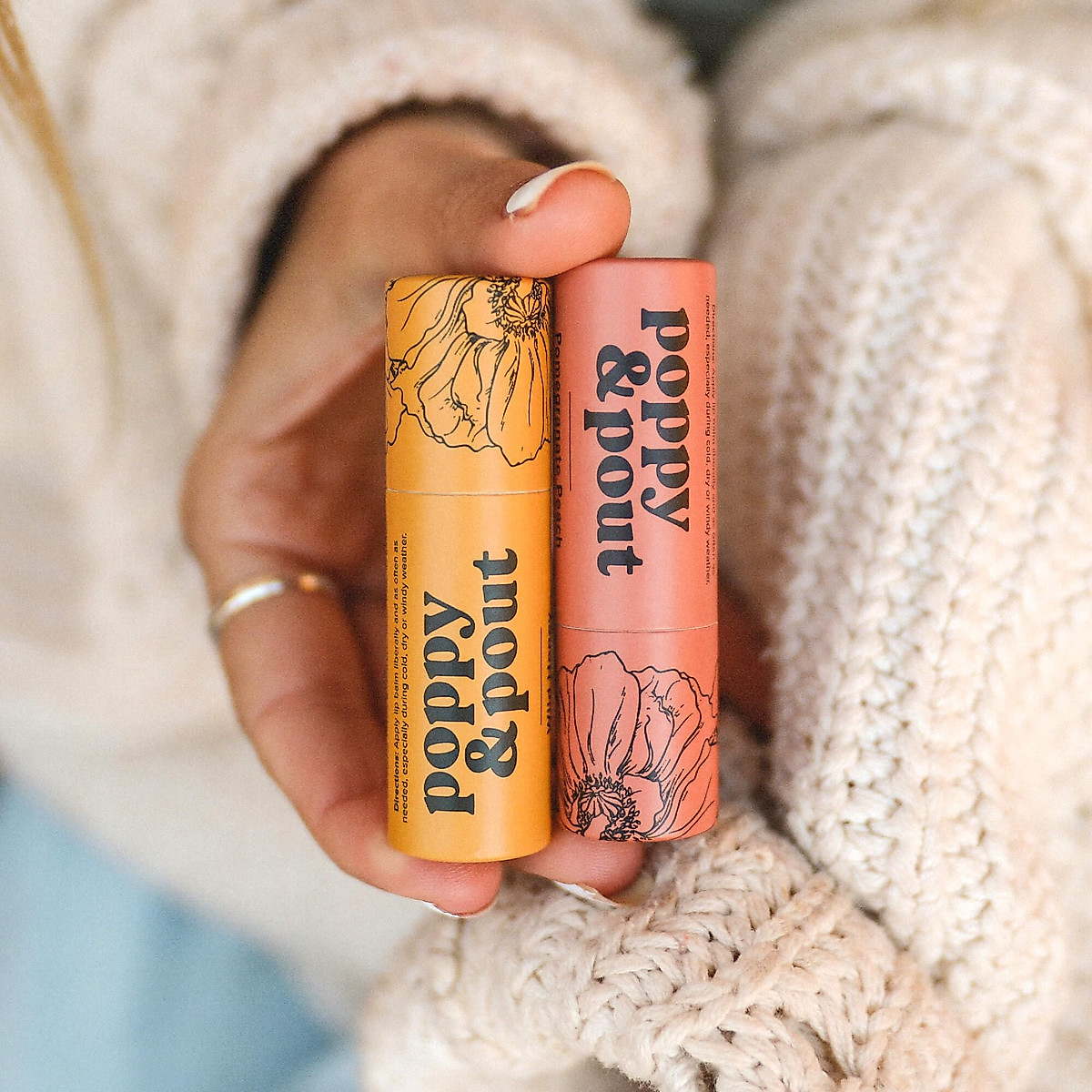 Poppy & Pout Pomegranate Peach Jumbo Lip Balm | All Natural Lip Balms & Moisturizers | Hydrates with Beeswax, Vitamin E, Organic Coconut Oil | Cruelty-Free | Lip Balm in Recyclable Cardboard Tube