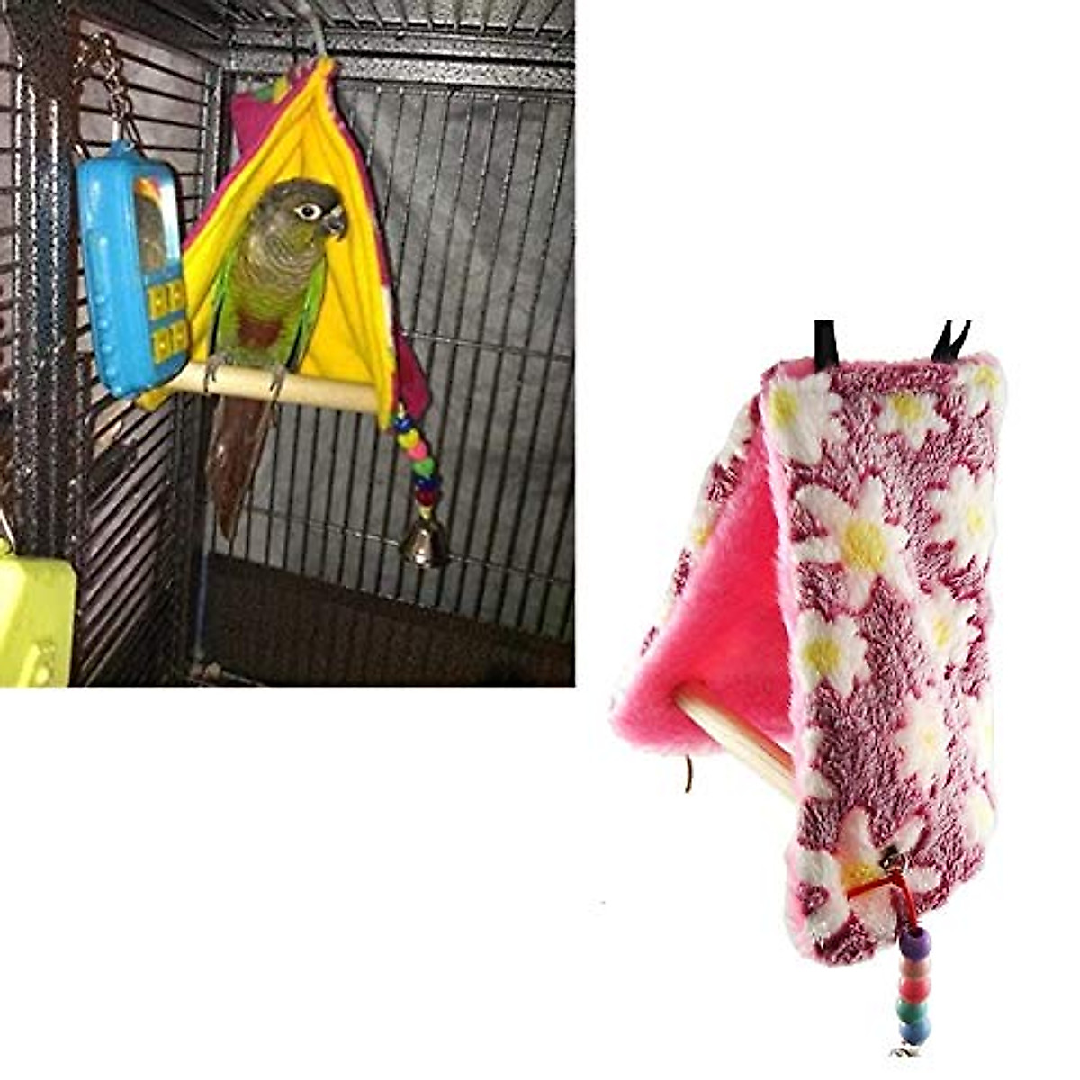 Bird Plush Perch Tent Winter Warm Triangle Hammock Nest Bed for Parrot Budgie Parakeet Cockatiel Lovebird (M)