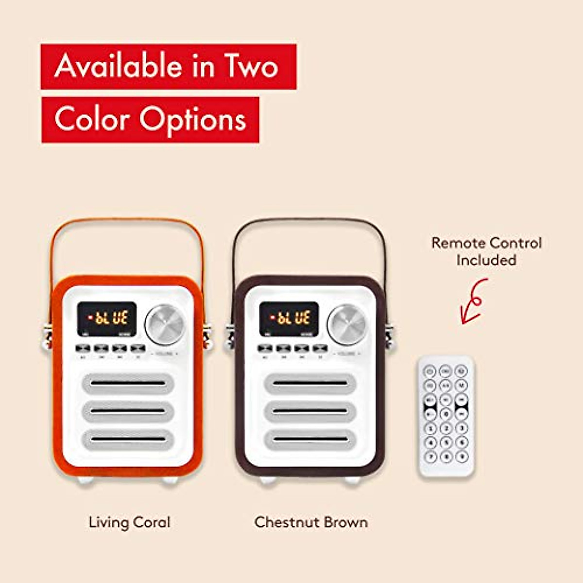 KNZ Retro2 Bluetooth 5.0 Vintage Style Speaker with FM Radio, 10W Speaker, Subwoofer, microSD and USB Streaming, Remote Control, Compatible with True Wireless Stereo