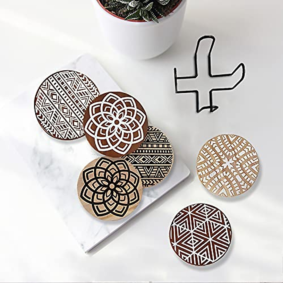Wooden Drink Coasters, Wood Coasters Set with Holder, Absorbent Coaster Sets of 6, Coaster with Holder for Tabletop Protection, Suitable for Kinds of Cups