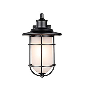 Globe Electric44625 1-Light Outdoor Indoor Wall Sconce, Matte Black, Frosted Glass Shade