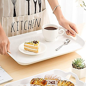 YOUEON 3 Pack Melamine Serving Tray with Handles, White Serving Tray Coffee Table Tray Platters for Serving Food, Buffet, Party, Breakfast, Dishwasher Safe, 3 Sizes