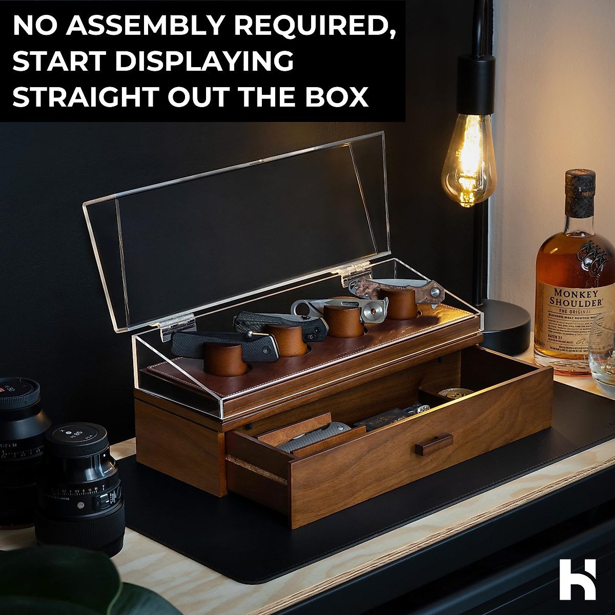 Pocket Knife Display Case EDC Case – Pocket Knife Storage Case and Knife Display Stand – Pocket Knife Case and Pocket Knife Organizer – Knife Cases For Collections - Gift For Men Husband Dad - Walnut