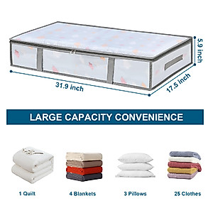 2 Pack Under Bed Storage Containers Bins, Humid-Proof Plastic Underbed Storage Bins, Clothes Storage and Organization Bags, Under the Bed Blanket Storage with Handles for Clothes, Bedroom