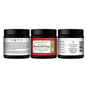 Sky Organics Indian Healing Clay with Detoxifying Bentonite Clay for Face, Helps Remove Impurities, Suitable for Oily or Blemish-Prone Skin, 100% Pure, Vegan & Cruelty-Free Skin Care, 4 Oz.