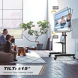 Mobile TV Stand Rolling TV Cart Floor Stand with Mount on Lockable Wheels Height Adjustable Shelf for 32-80 Inch TV Stand Flat Screen or Curved TVs Monitors Display Trolley Loading 110 lbs