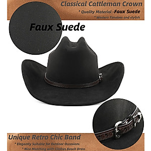 Pro Celia Big Wide Brim Cowboy Hat for Women Men Felt Western Cowgirl Hats (US, Alpha, Medium, Belt-Black)