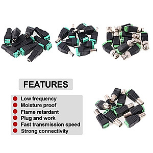 Hilitchi 40 Pcs (10 Pairs x Male + 10 Pairs x Female) 5.5mm x 2.1mm Female Male DC Power Connector, BNC Male Balun Connector for Led Strip CCTV Security Camera Cable Wire Ends Plug Barrel Adapter