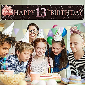 Kauayurk 13th Birthday Banner Decorations for Girls, Large Happy 13 Year Old Birthday Party Decorations Supplies Sign, Rose Gold Thirteen Birthday Decor Photo Prop (9.8x1.6ft)