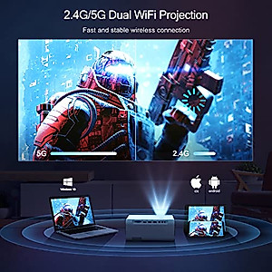 Projector with 5G WiFi and Bluetooth, Joval Portable Video Projector 9700L Native 1080P FHD 4K Support Outdoor &Home Projector for iOS, Android, PC, TV Stick, PS5, Come with Carrying Bag