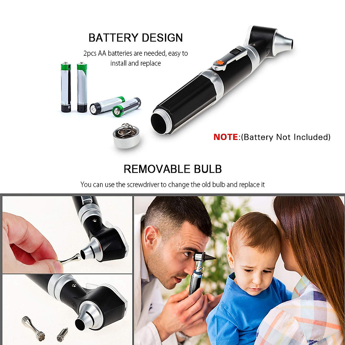 Otoscope Kit,Professional Diagnostic Ear Care Tool with 3.0V LED Bulb, 3X Magnification, 4 Speculum Tips Size - for Children, Adults, Pets, etc.