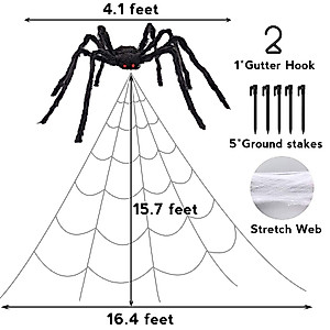 Halloween Decorations Outdoor 16 FT Giant Halloween Spider Web + 50" Large Spider, Triangular Huge Spider Web and Stretch Cobwebs Outdoor Halloween Decorations Yard Lawn Party Decor Props for Haunted