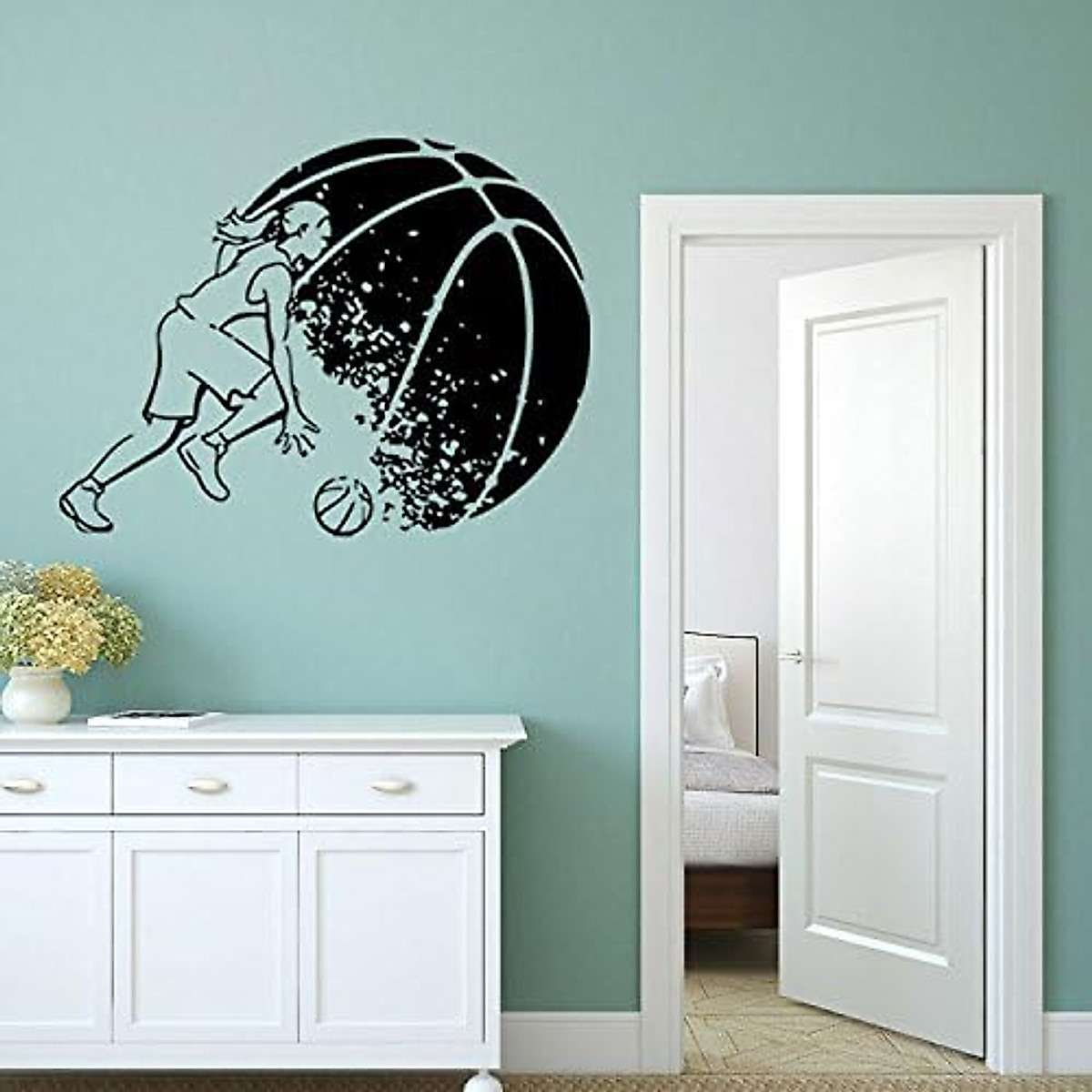 BooDecal Giant Basketball Girls Player Dribbling Sport Vinyl Wall Decals Stickers for Baby Playroom Bedroom Nursery 29.5 Inches x 22.4 Inches