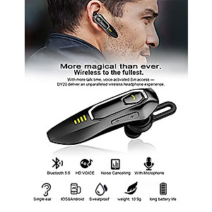 Wireless Bluetooth Earpiece V5.0 for Cell Phone, Powerful Noise Cancelling, Voice Command, Single Ear Bluetooth Headset with Microphone, Handsfree Earpiece for Trucker/Android/iPhone