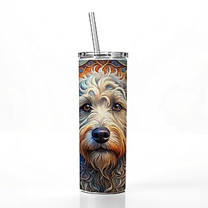 Schnoodle Dog Art Nouveau Skinny Tumbler 20oz with Straw Insulated Water Bottle Gift