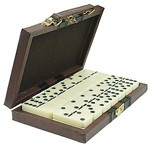 ERLLE Dominos Set Game. Premium Classic 28 Pieces Double Six Domino. Durable Leather Box. Kids, Boys, Girls, Party Favors and Anytime Use. Duoble 6 Dominoes. (Pro)