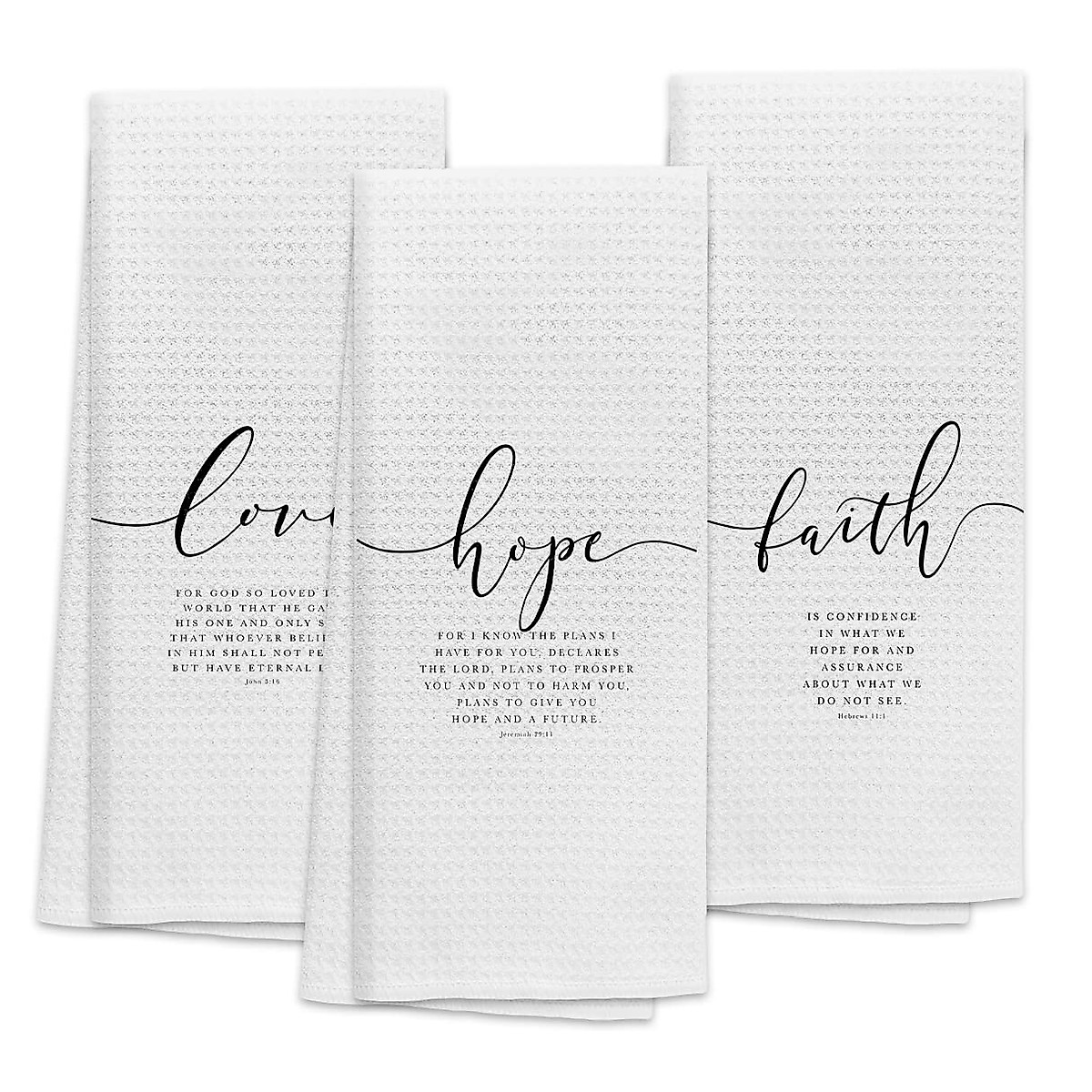 TUNW Christian Bible Verse Love Faith Hope Inspirational Soft and Absorbent Kitchen Towels Dishcloth,Christian Hand Towels Dish Towels 16″×24″Set of 3,Gifts for Christian Women Faith Teen Girls Mom